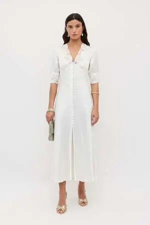 Rixo Simone V-neck Midi Dress Regular - Ivory