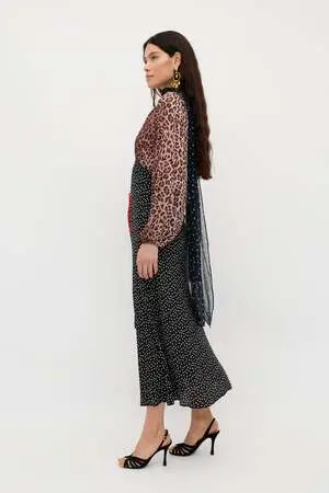 Rixo Kaila Leopard Spot Silk Midi Dress