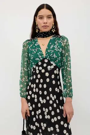 Rixo Kaila City Floral Mix Olive Dress
