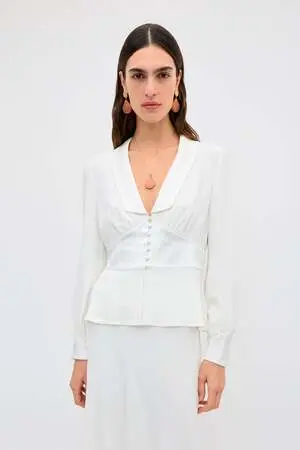 Rixo Adeline Silk Midi Jacket Regular - Ivory