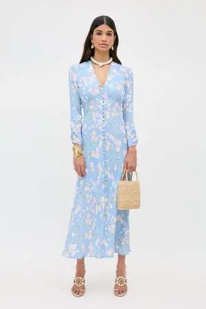 Rixo Katie Watercolour Floral Regular - Blue