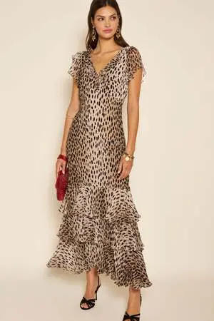 Rixo Amelle Antelope Spot Midi Dress - Brown