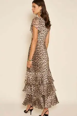 Rixo Amelle Antelope Spot Midi Dress - Brown