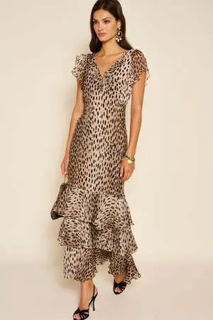 Rixo Amelle Antelope Spot Midi Dress - Brown