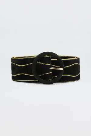 Rixo Catalina And Gold Leather Suede Belt Regular - Black