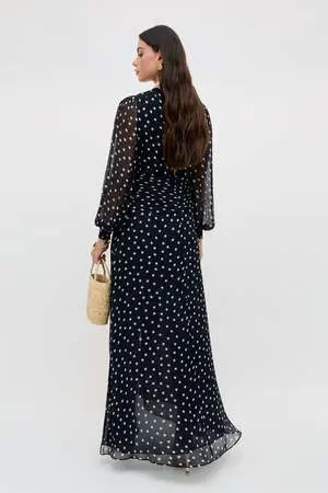 Rixo Meera Bohemia Spot Viscose Midi Dress - Navy