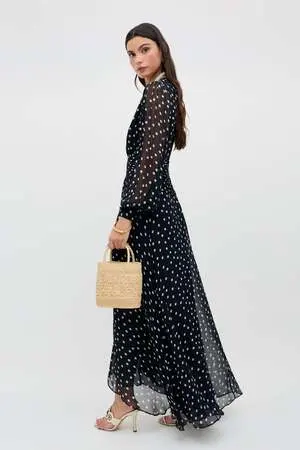 Rixo Meera Bohemia Spot Viscose Midi Dress - Navy