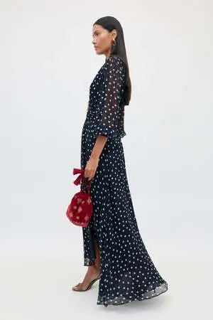 Rixo Meera Bohemia Spot Viscose Midi Dress - Navy