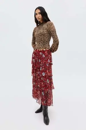 Rixo Taryn Butterfly Floral Skirt