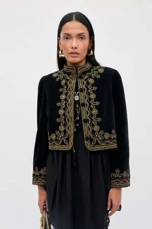 Rixo Denver Soutache Velvet Jacket Regular - Black