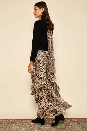 Rixo Preslee Antelope Spot Viscose Midi Skirt