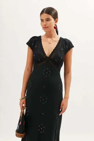 Rixo Iggy Rose Trail Embroidered Dress