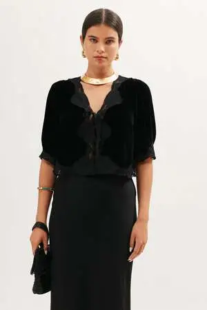 Rixo Ursula Velvet Midi Top - Black