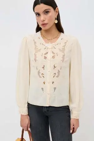 Rixo Faela Rosalie Embroidery Shell Regular - Cream
