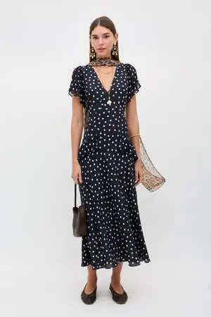 Rixo Evie Bohemia Spot Dress - Navy