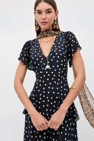 Rixo Evie Bohemia Spot Dress - Navy