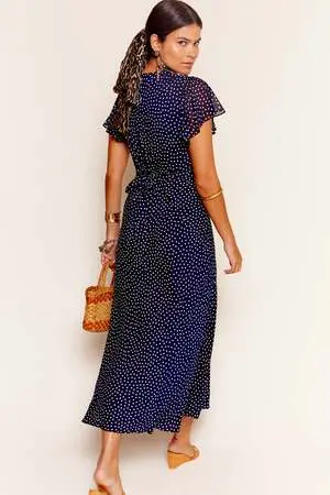 Rixo Florida Mini Dot V-neck Midi Dress Regular