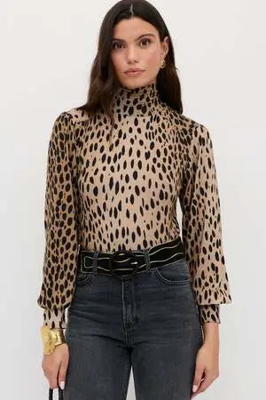 Rixo Suki Antelope Spot Black Jersey Midi Top Regular - Brown