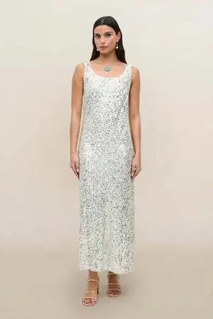 Rixo Bondi Embellished Midi Dress - Ivory