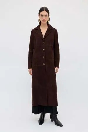 Rixo Astraea Chocolate Suede Midi Outerwear Regular - Brown