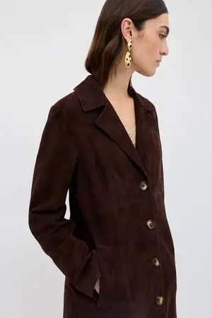 Rixo Astraea Chocolate Suede Midi Outerwear Regular