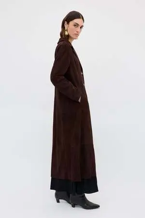 Rixo Astraea Chocolate Suede Midi Outerwear Regular