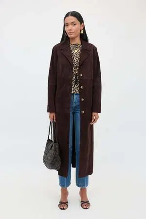 Rixo Suede Longline Coat - Brown