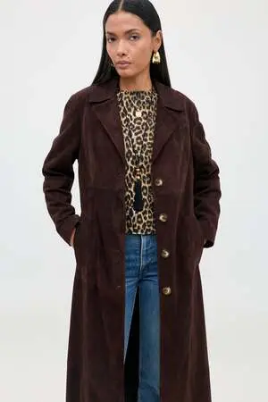 Rixo Suede Longline Coat - Brown