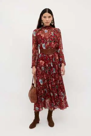 Rixo Adalind Butterfly Floral Dress - Red