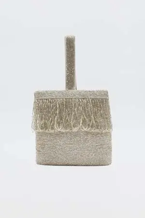 Rixo Beaded Silk Handheld Bag - Silver