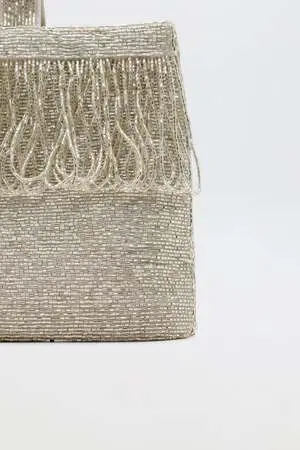 Rixo Beaded Silk Handheld Bag - Silver