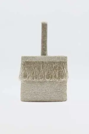 Rixo Beaded Silk Handheld Bag - Silver