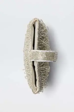 Rixo Beaded Silk Handheld Bag - Silver