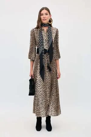 Rixo Maddison Antelope Spot Black Viscose Midi Dress - Brown