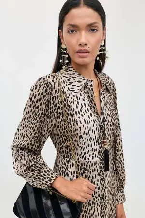 Rixo Maddison Antelope Spot Black Viscose Midi Dress - Brown