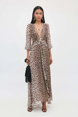 Rixo Meera Antelope Spot Viscose Midi Dress - Brown