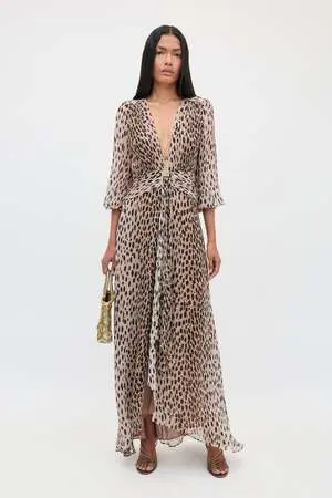 Rixo Meera Antelope Spot Viscose Midi Dress - Brown