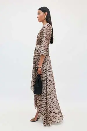 Rixo Meera Antelope Spot Viscose Midi Dress - Brown