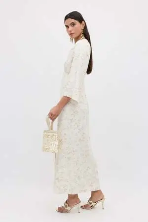 Rixo Dahlia Botanical Embroidery Pearl Dress