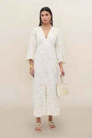 Rixo Dahlia Botanical Embroidery Pearl Dress - Ivory