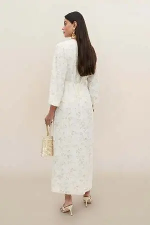 Rixo Dahlia Botanical Embroidery Pearl Dress - Ivory