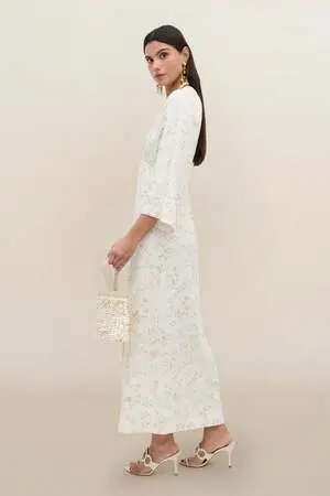 Rixo Dahlia Botanical Embroidery Pearl Dress - Ivory