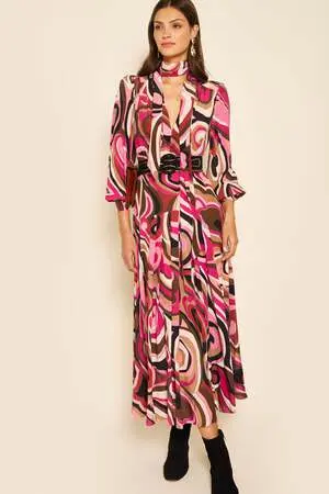 Rixo Marigold Marble Silk Midi Dress Regular - Pink