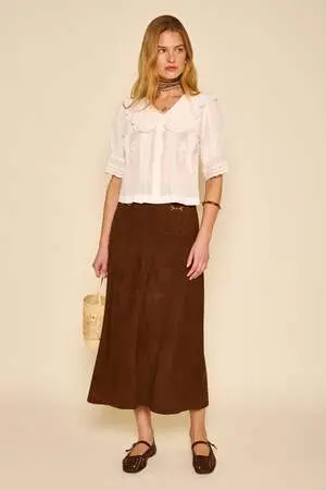 Rixo Edwina Suede Midi Skirt Regular