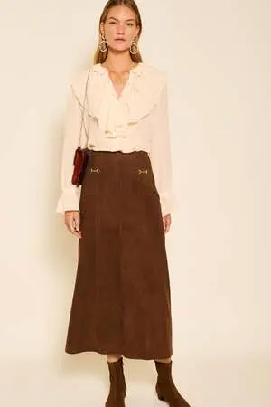 Rixo Edwina Suede Midi Skirt Regular
