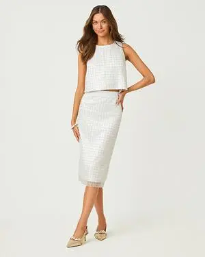 LILLY PULITZER Cordae Midi Skirt - Iridescent Metallic Pearl Grid Mesh