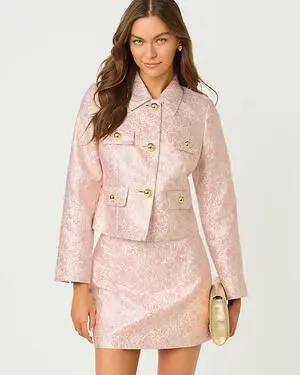 LILLY PULITZER Eloraina Brocade Jacket - Conch Shell Pink Ritsy Ditsy Metallic Brocade