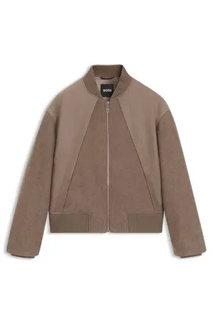 BOSS Bomber Jacket In Mixed Fabrics - Brown