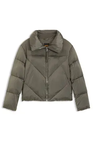 BOSS Zippered Puffer Jacket In Lustrous Fabric - Light Green