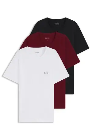 BOSS Three-pack Of Cotton T-shirts With Logo Embroidery - Patterned